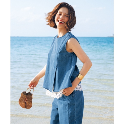 UNFILO可成套搭配DENIMlight系列无袖女式衬衫上衣女ONWARD