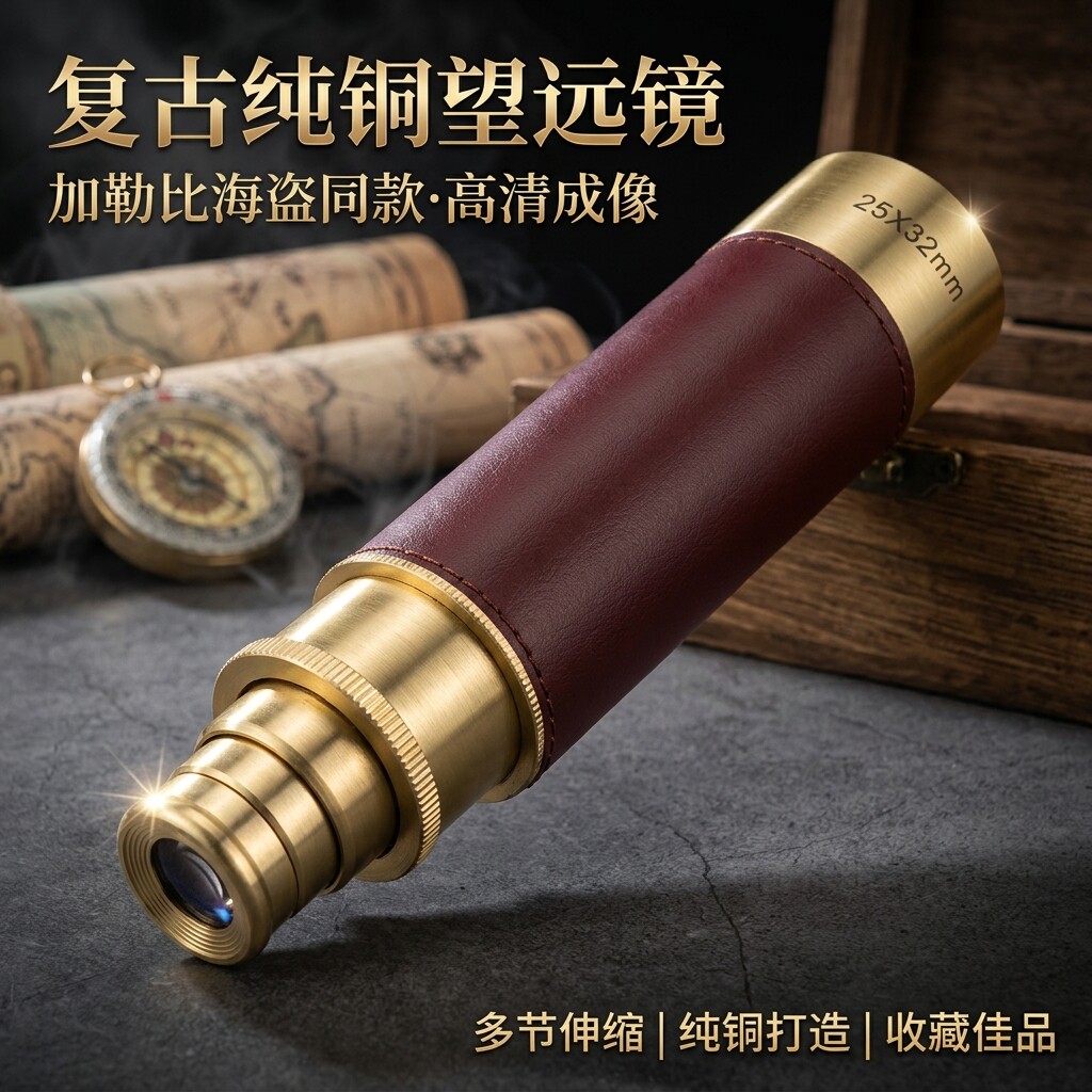 铜管海盗单筒望远镜复古加勒比高倍高清大口径微光夜视成人儿童