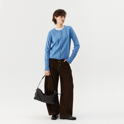 INRM 撞色排扣圆领长袖 26春季气质休闲显瘦纯色针织衫开衫外套女