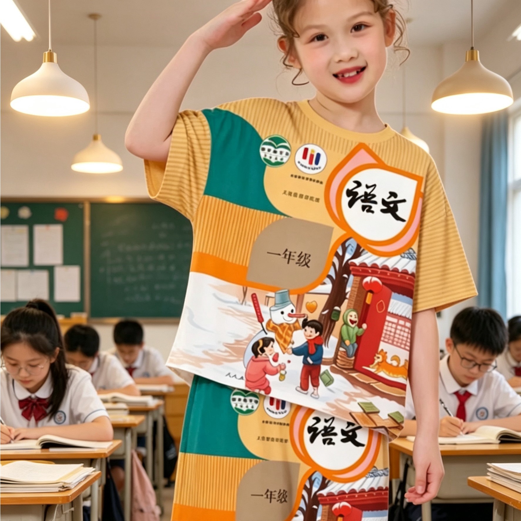 语文书数学课本短袖套装冰红茶t恤大胆龙图睡衣儿童学生搞怪衣服