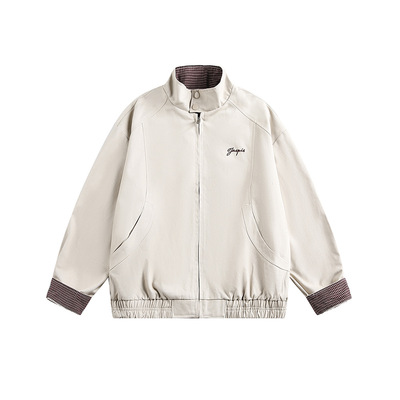 CATTEE美式cleanfit复古格纹翻领飞行员夹克男学院风廓形短外套女