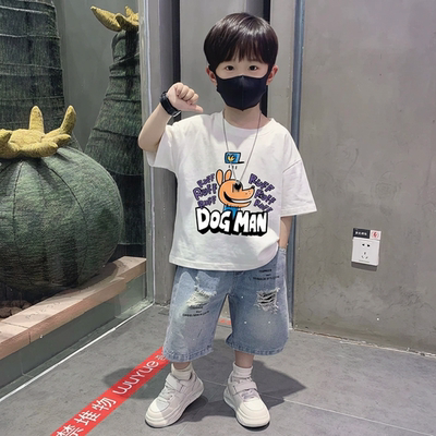 2026新款神探狗狗dog man儿童夏季纯棉短袖T恤男女童宽松上衣潮流