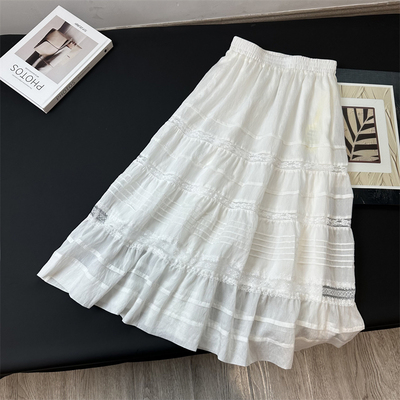 蕾丝拼接莱赛尔棉A字半身裙