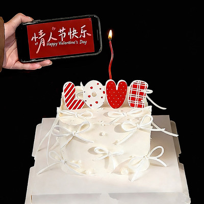 2.14情人节蛋糕装饰love亚克力插件蝴蝶结丝带情侣告白装扮插牌