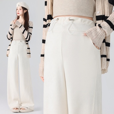 2025春季新款时尚高品质欧棉绒窄版直筒裤潮妈显瘦外穿孕妇阔腿裤