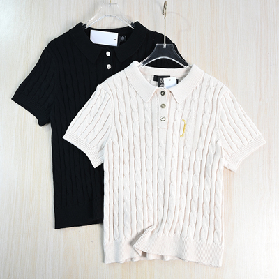 刺绣绞花polo领修身短袖针织毛衣