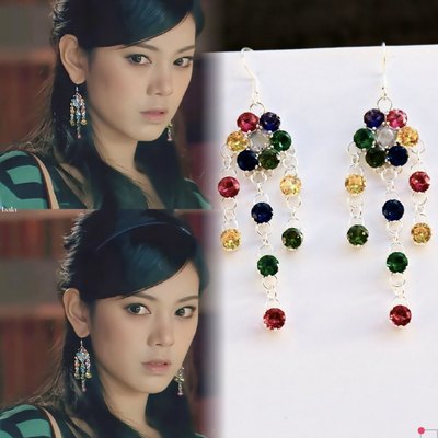 Healing girl爱情公寓秦羽墨同款彩钻花朵流苏耳环复刻银针耳饰