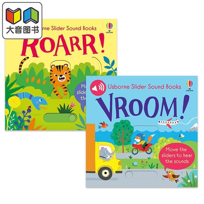 Slider Sound Books 滑动发声书2册套装 低幼儿童启蒙绘本纸板书 动物叫声Roarr 交通工具Vroom 英文原版进口图书 大音