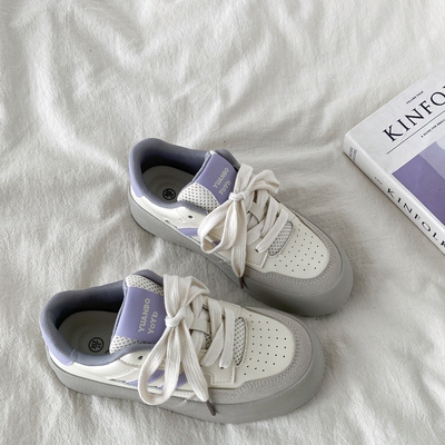 小众灰紫色厚底德训鞋复古板鞋子