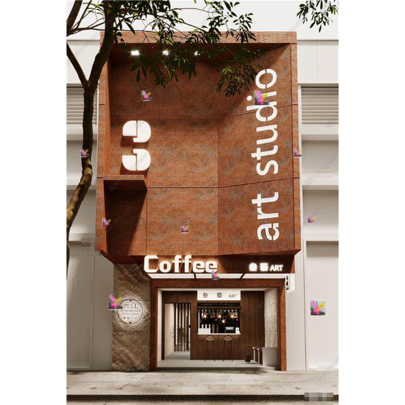 5201工业风奶茶店门头门面 咖啡店门头门面 座椅广告壁灯SU模型