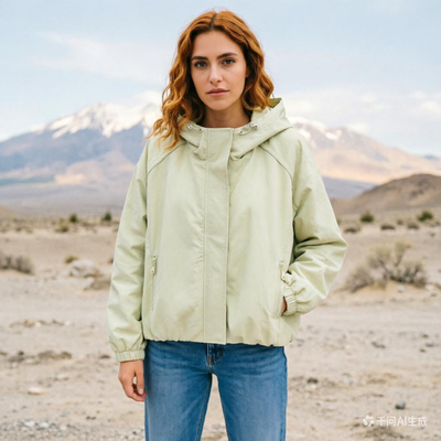 新款韩版宽松休闲百搭连帽冲锋衣外套女短款夹克上衣8357
