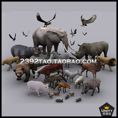 Unity3D 游戏模型包 动物合集包 Aminals Full Pack 带动画