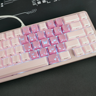 XVX粉色蝴蝶爱心拼水晶果冻键帽适配MADE68 EZ63迈从Ace68 ATKRS6