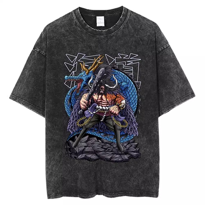 One Piece街头复古做旧水洗纯棉T恤原宿短袖上衣男女航海王海贼王