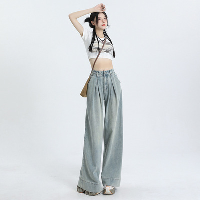 versatile denims pants loose jeans baggy trousers复古高腰