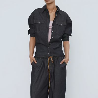 RARELY  可收腰落肩廓形原牛衬衫 原牛