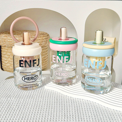 ENFJ玻璃杯简约泡茶高颜值吸管杯耐高温学生便携潮流自带滤网女生
