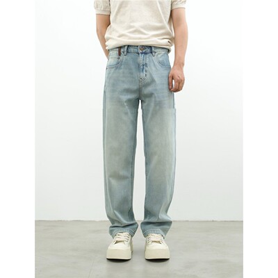 ONXE夏季男复古水洗莱赛尔四面弹直筒牛仔裤美式百搭薄款合身长裤