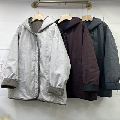 水木工芳25新款百搭显瘦休闲连帽可两面穿显瘦短款棉服外套女9159