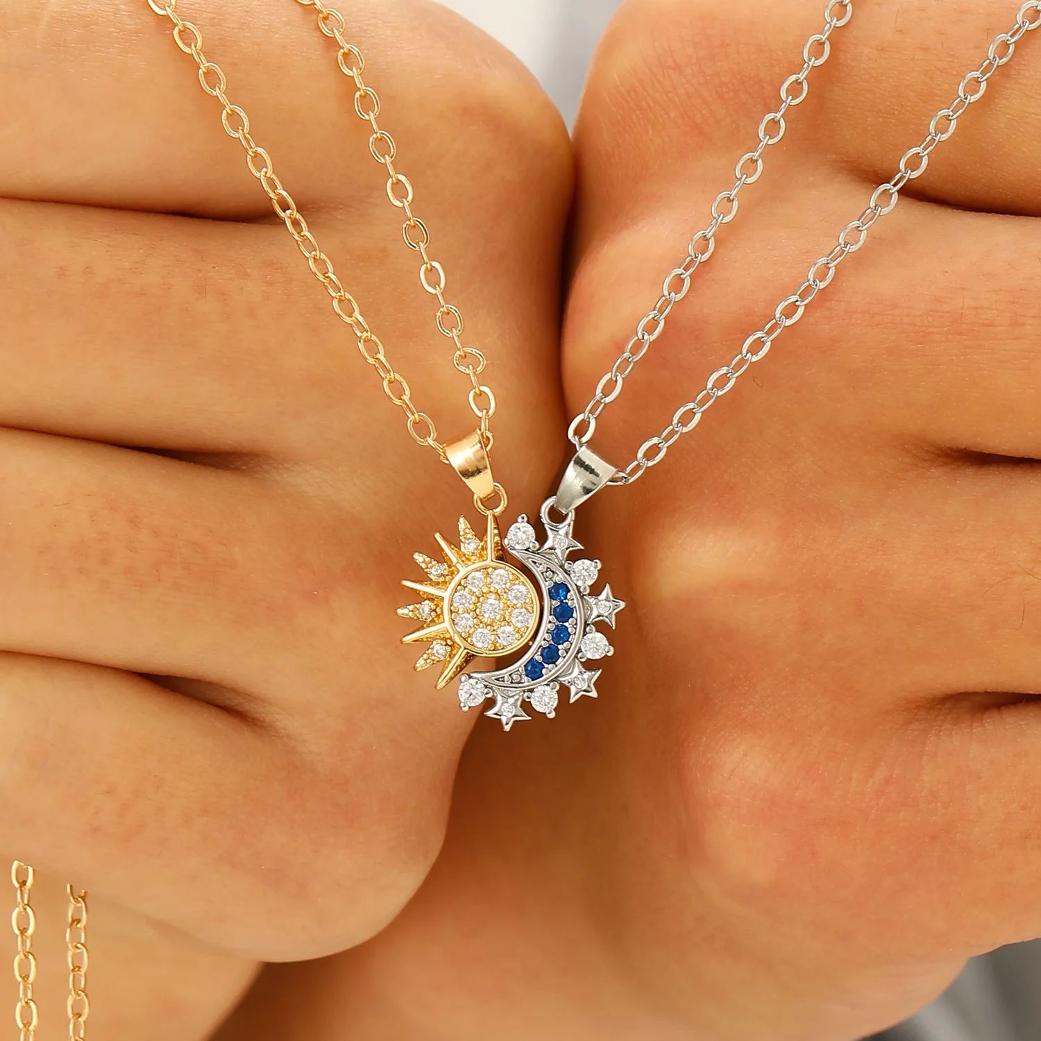 New Stainless Steel Magnetic Sun Moon Couple Necklace Fashio