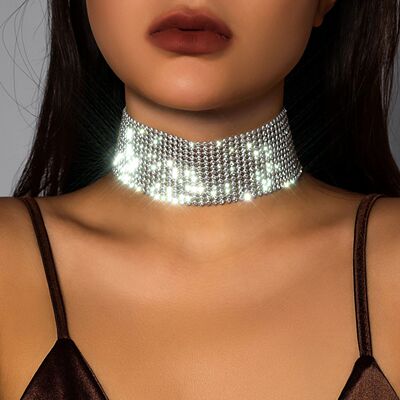 Sparkling Silver Color Crystal Collar Choker Necklace for Wo