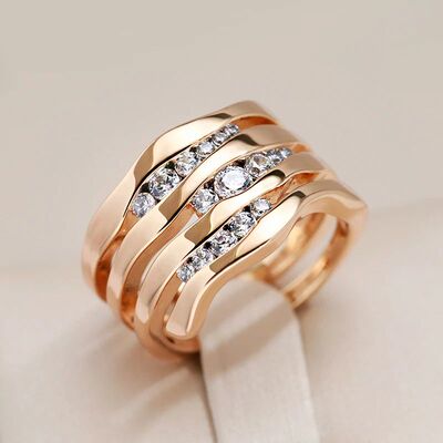 New Unique Creative 585 Rose Gold Women Rings Micro-wax Inla
