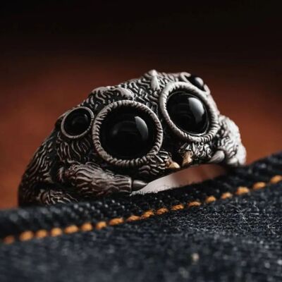 Black Agate Jumping Spider Ring Personalized Electroplated C