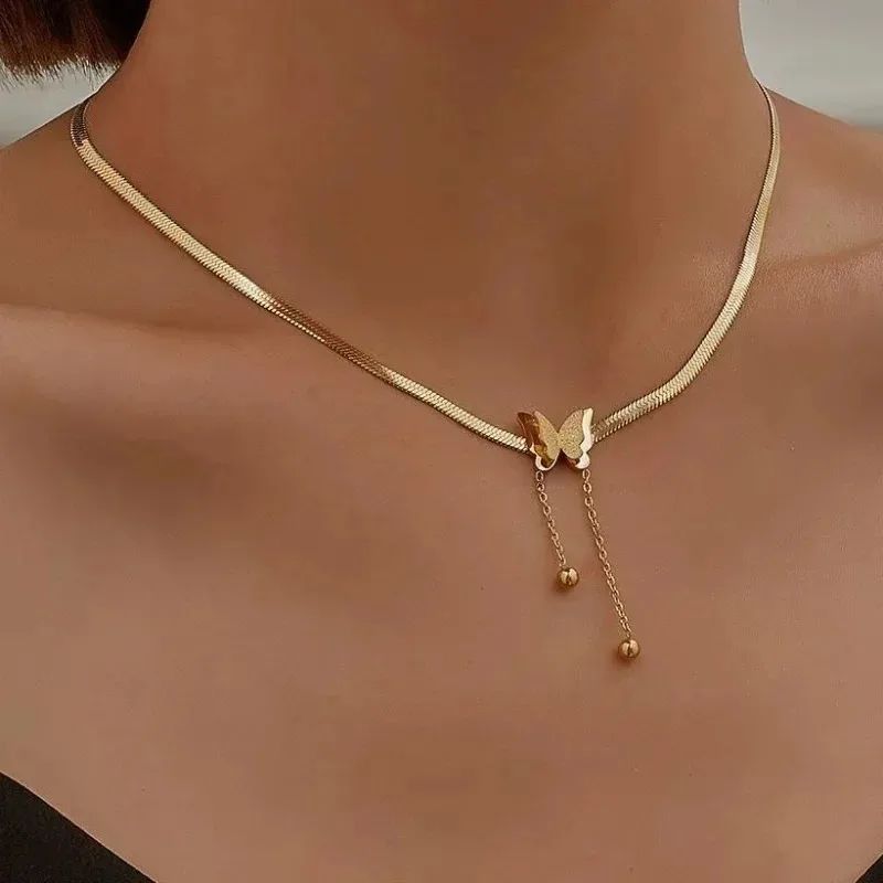 Vintage Butterfly Necklace Women Gold Color Stainless Steel