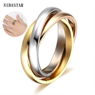 Classic 3 Rounds Ring Sets Women Stainless Steel Wedding Eng