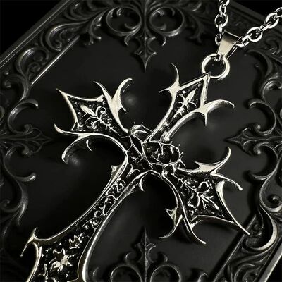 A Gothic Double-Sided Cross Pendant Necklace Featuring a Uni