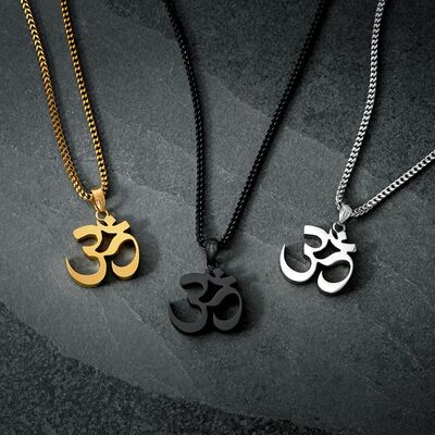 Cool Punk Stainless Steel Om Necklaces for Men Jewelry Solid