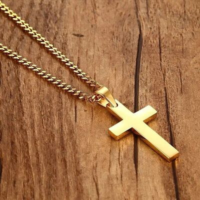 Punk Stainless Steel Cross Gold Silver Color Necklace for Wo