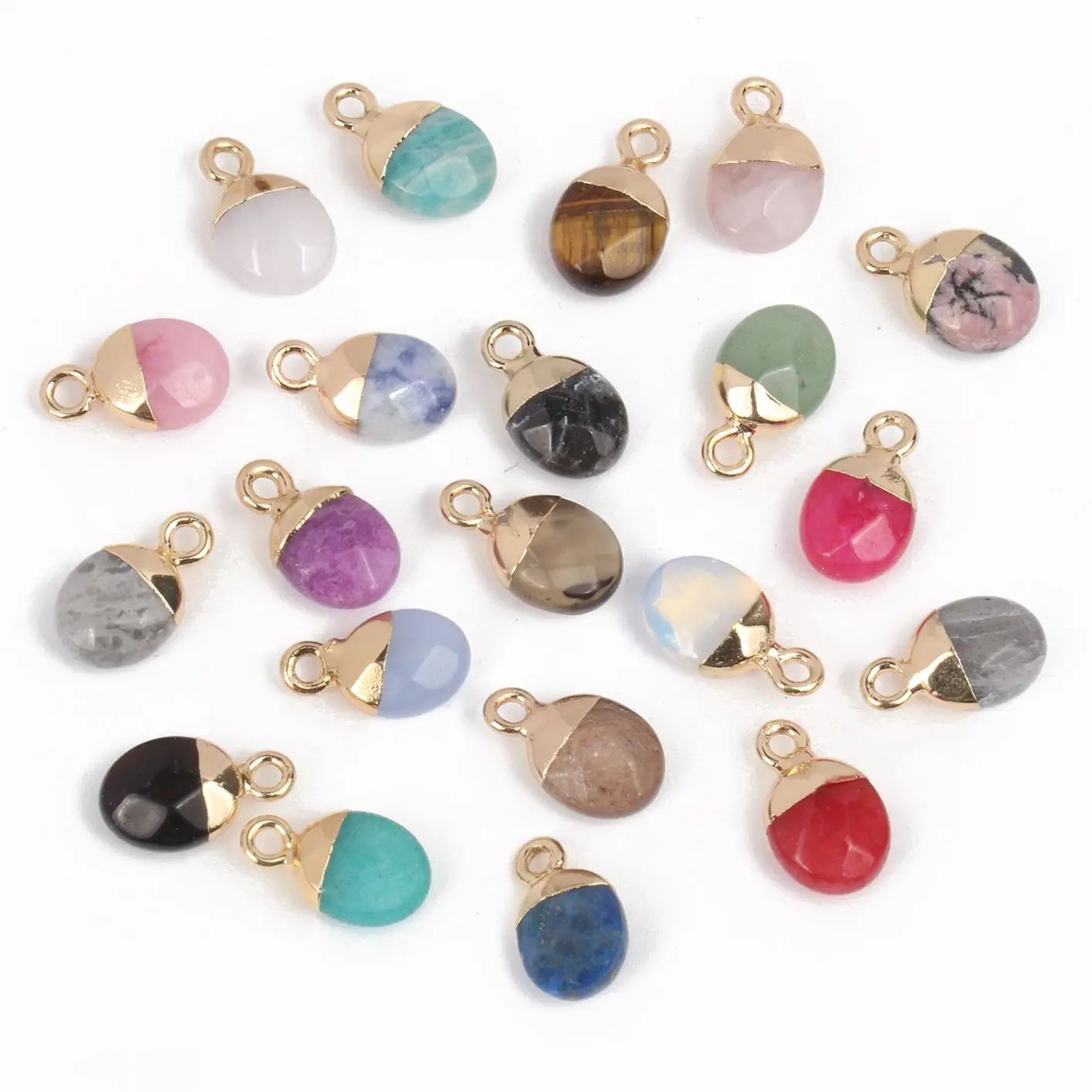 14x8mm Faceted Natural Stone Charm Pendant Agate Jade Quartz