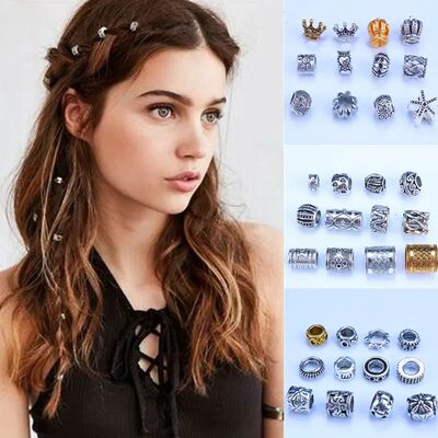 5Pc Silver Metal Hair Braid Dread Dreadlock Beard Beads Ring