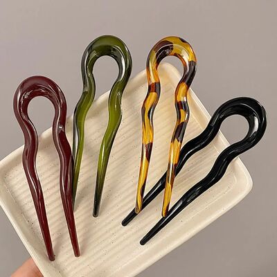 Elegant U-Shaped Hair Fork Acetate Tortoiseshell Hair Sticks