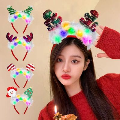 Led Christmas Antler Headband Xmas Tree Hair Band with LED L