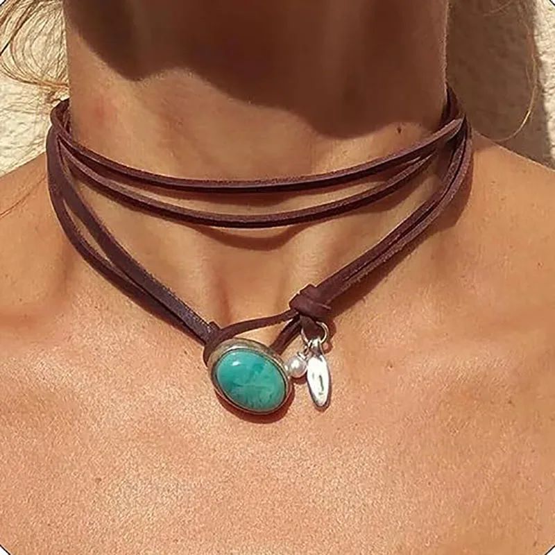 Ethnic Style Vintage Round Pendant Necklace for Women Bohemi