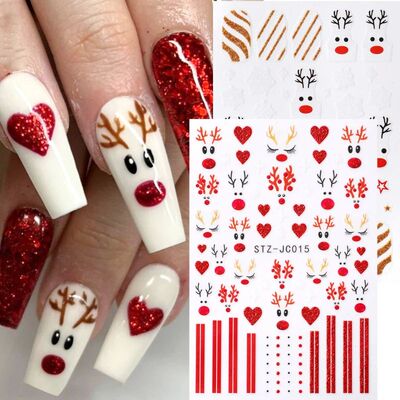 Cartoon Christmas Nail Stickers Cute Elk Antlers Snowflake H
