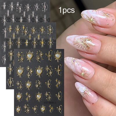 1pc Gold Silver Starlight 3D Nail Art Stickers With Shiny Rh