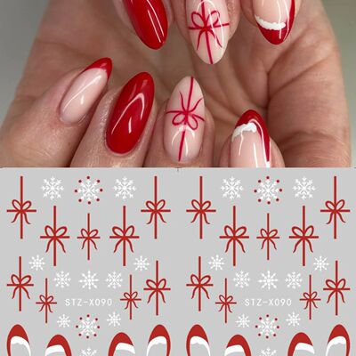 2pcs Christmas Nail Art Stickers Winter Snowflake Ribbon Fre