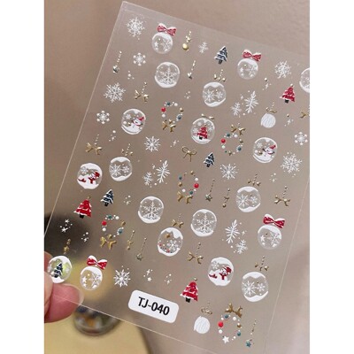 1/2pcs Winter Christmas Ball Snowflake Nail Stickers 5D Reli