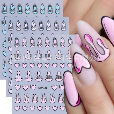 Nail Stickers Cartoon Style Japanese And Korean Love Flame C