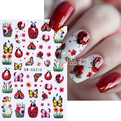 Flower Nail Stickers Spring And Summer Tulip Butterfly Beetl