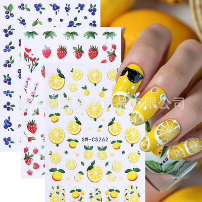 Nail Stickers Summer Fruit Fresh Lemon Strawberry Blueberry