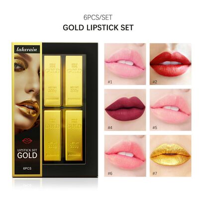 6pcs Matt Lipstick Set Gold Brick Matte Red Pink Waterproof
