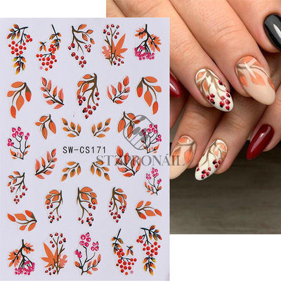 Nail Stickers Autumn Maple Leaves Deciduous Flowers Love Lea