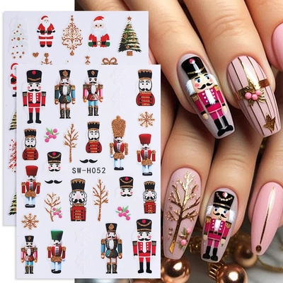 2pcs Cartoon Christmas Nail Stickers Self-Adhesive Winter Gl