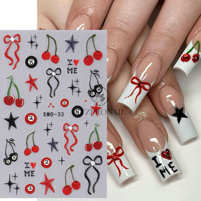 Nail stickers with cherry bow heart-shaped star Japanese rel