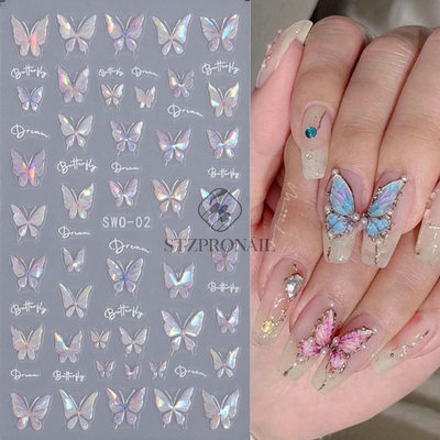 Nail sticker micro carved frosted colorful butterfly shell l