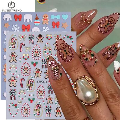 2pcs Christmas Nail Stickers Self?Adhesive Gingerbread Bow S